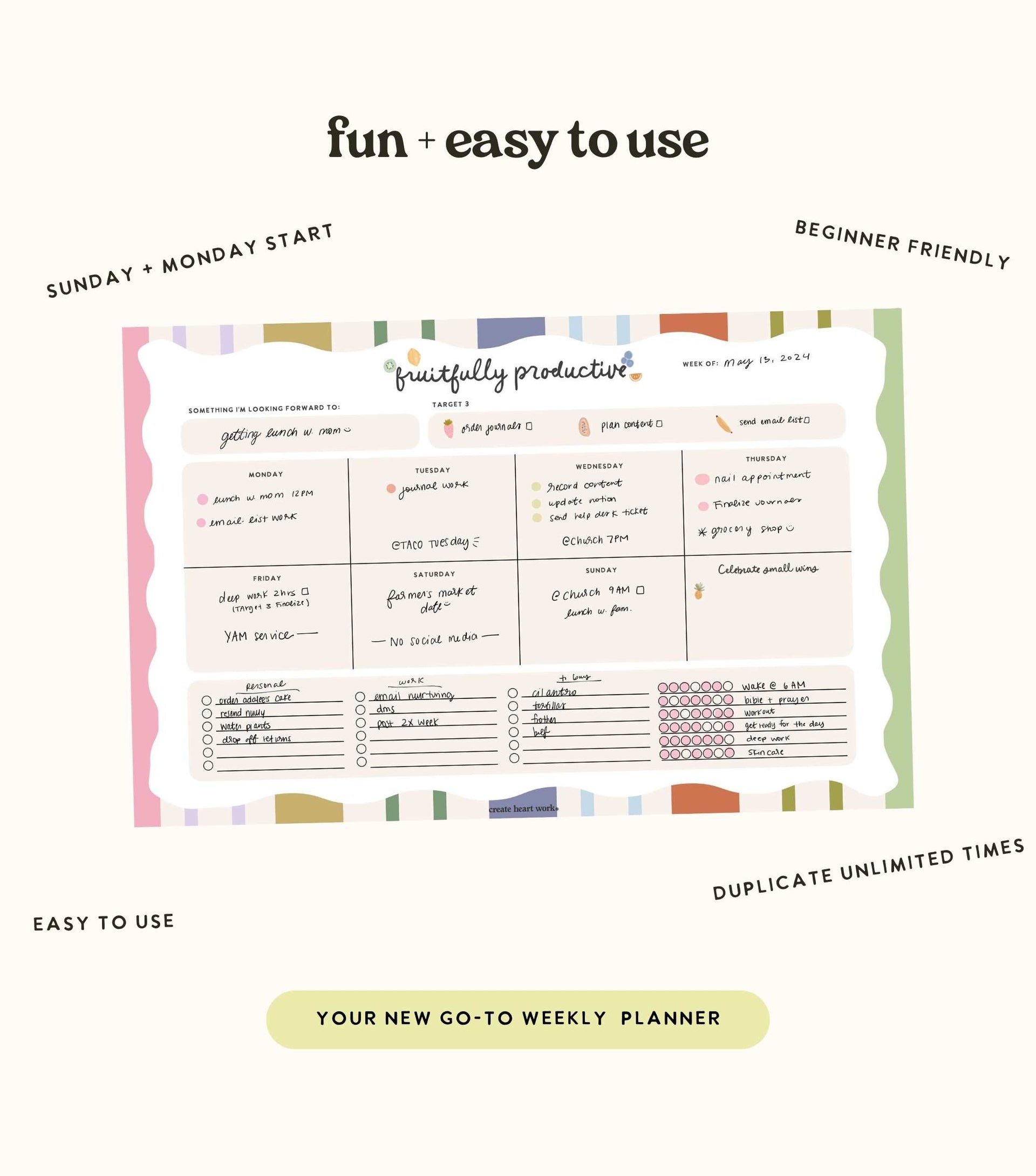 🍇 Fruitfully Productive Weekly Planner – Create Heart Work