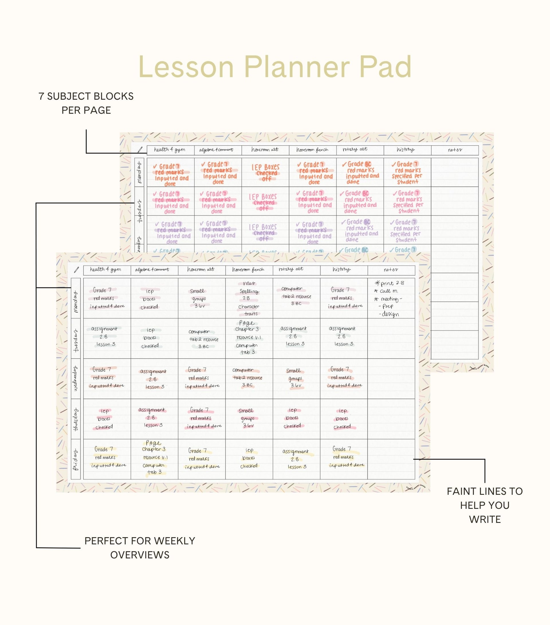 Teacher Weekly Pad – Create Heart Work