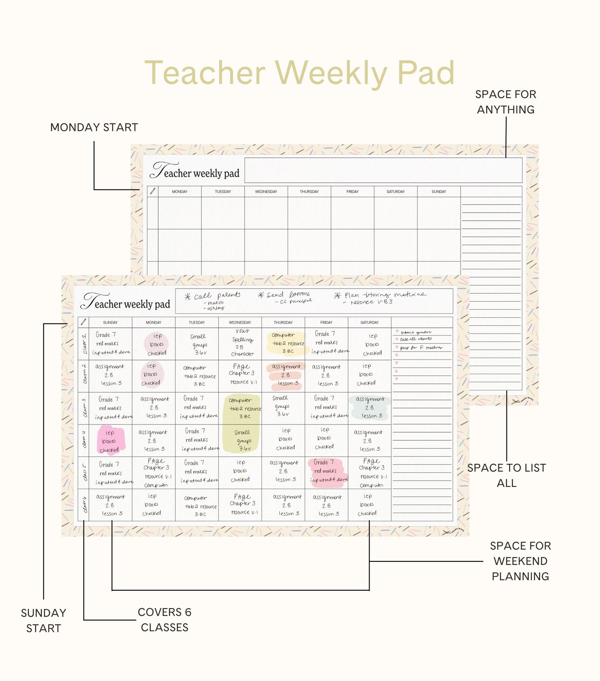 Teacher Weekly Pad – Create Heart Work