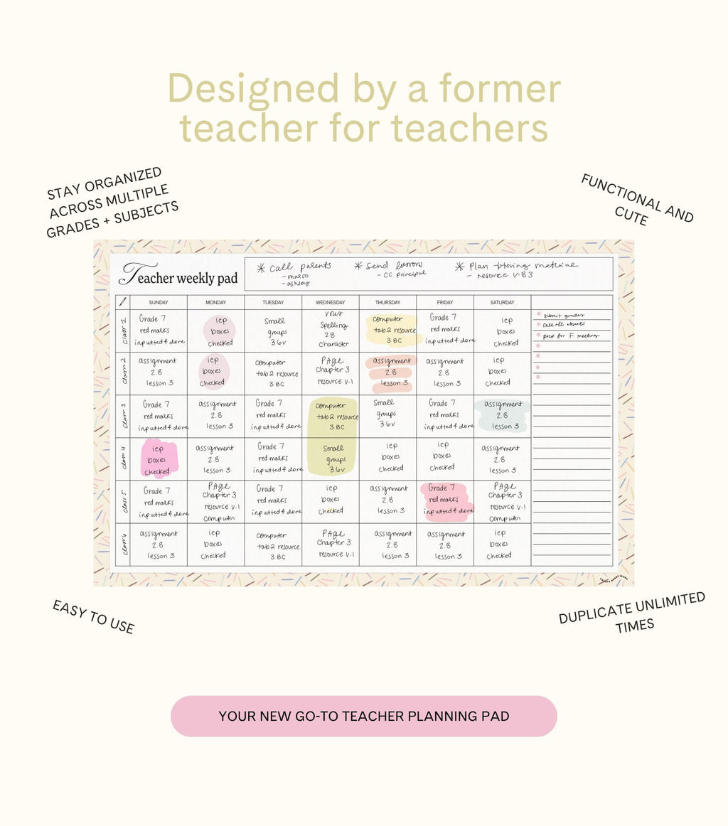 Teacher Weekly Pad – Create Heart Work