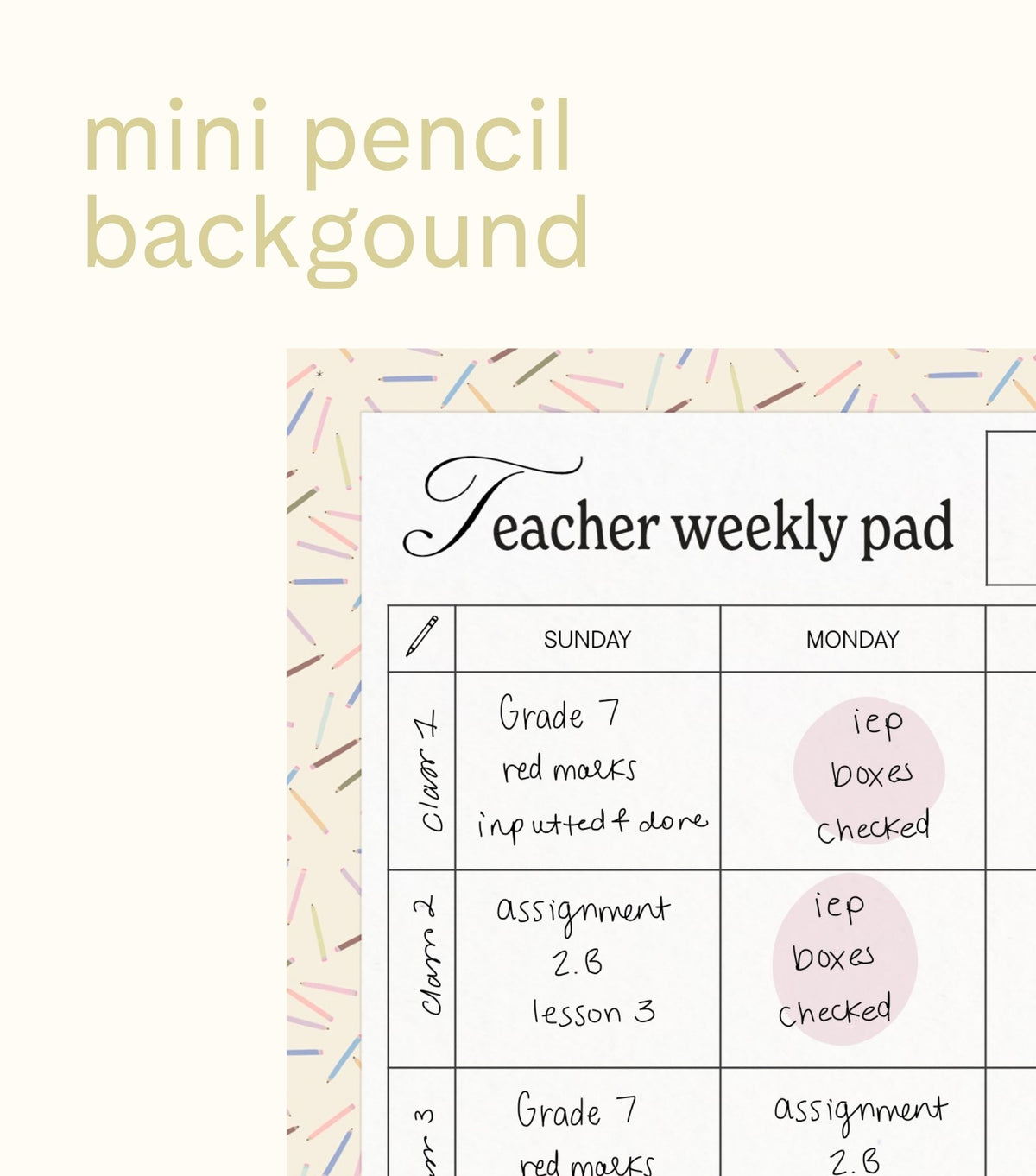 Teacher Weekly Pad – Create Heart Work