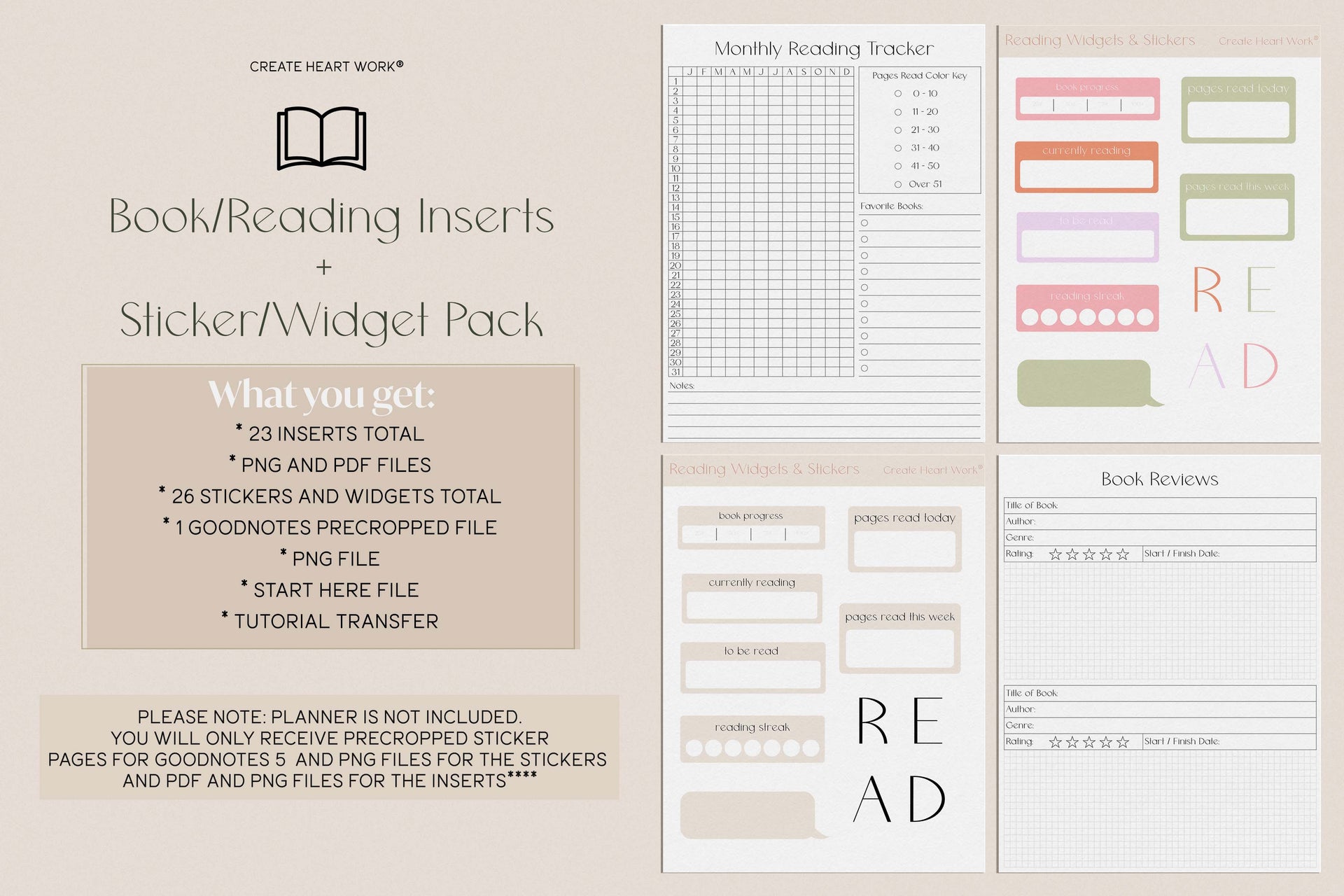 Book/ Reading Inserts – Create Heart Work